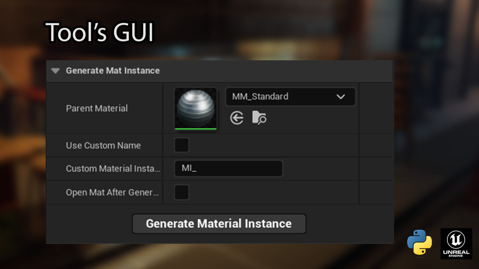 Erfan Mehdibeiraghdar (InkyPolygon) - Unreal Engine Editor Tool - Material Instance Generator