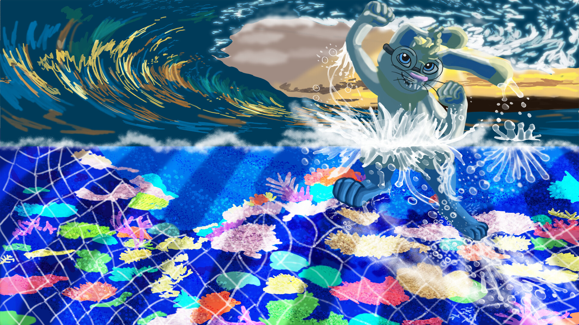 ArtStation - White Rabbit Leaping Through the Ocean