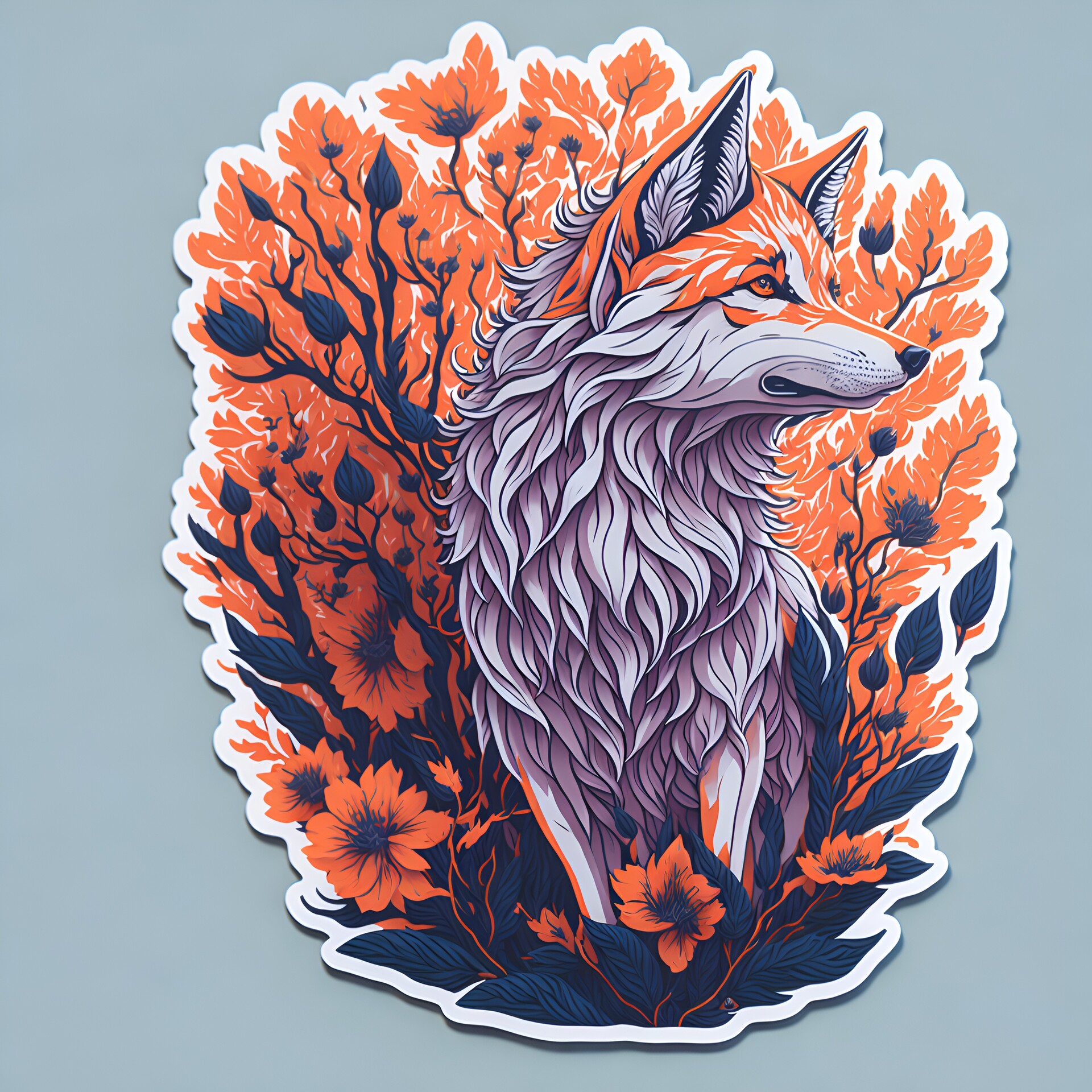 ArtStation - Enchanting Wolf with Orange Flowers