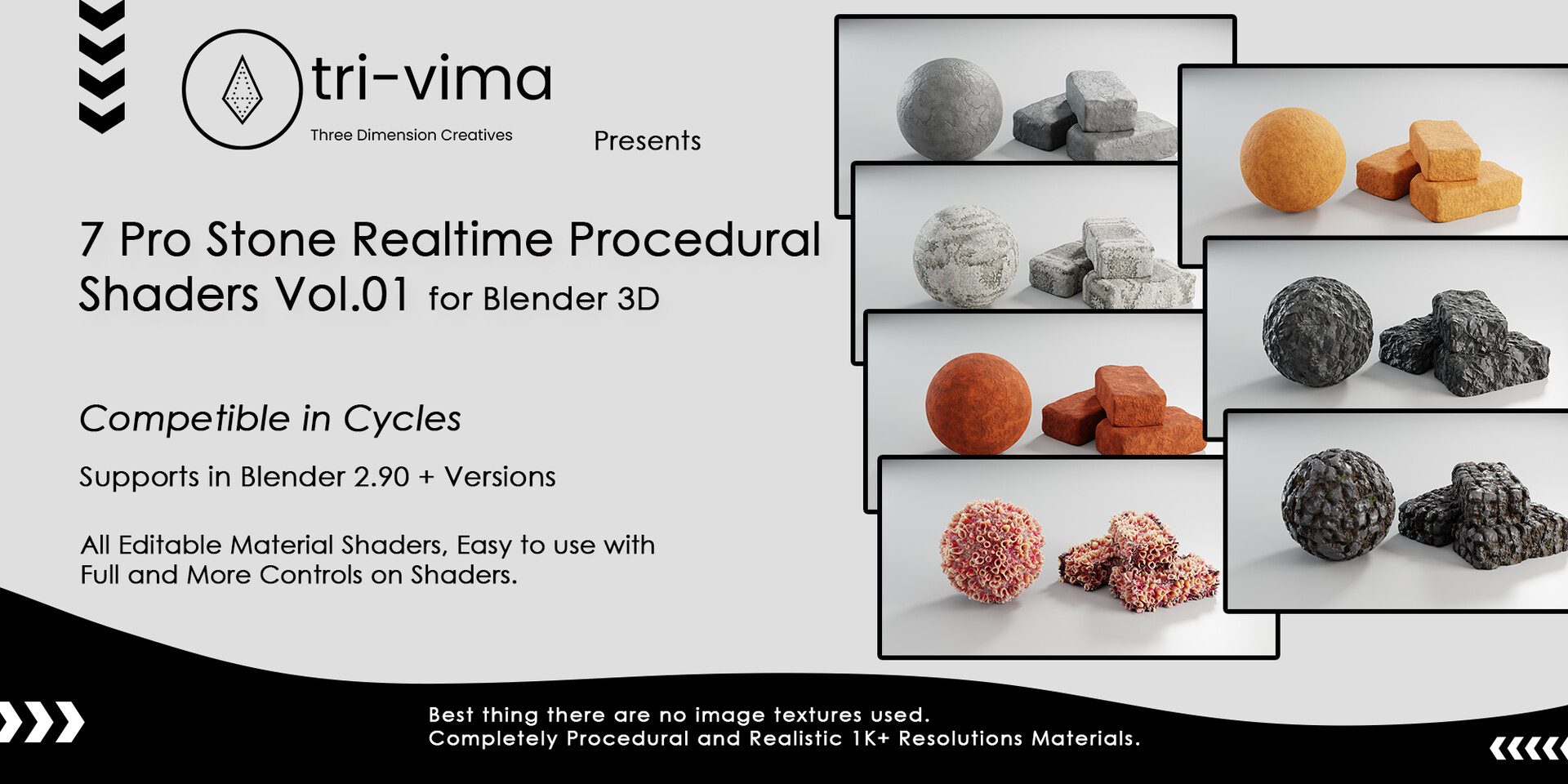 tri-vima Studio - 7 Pro Stone Realtime Procedural Shaders Vol01