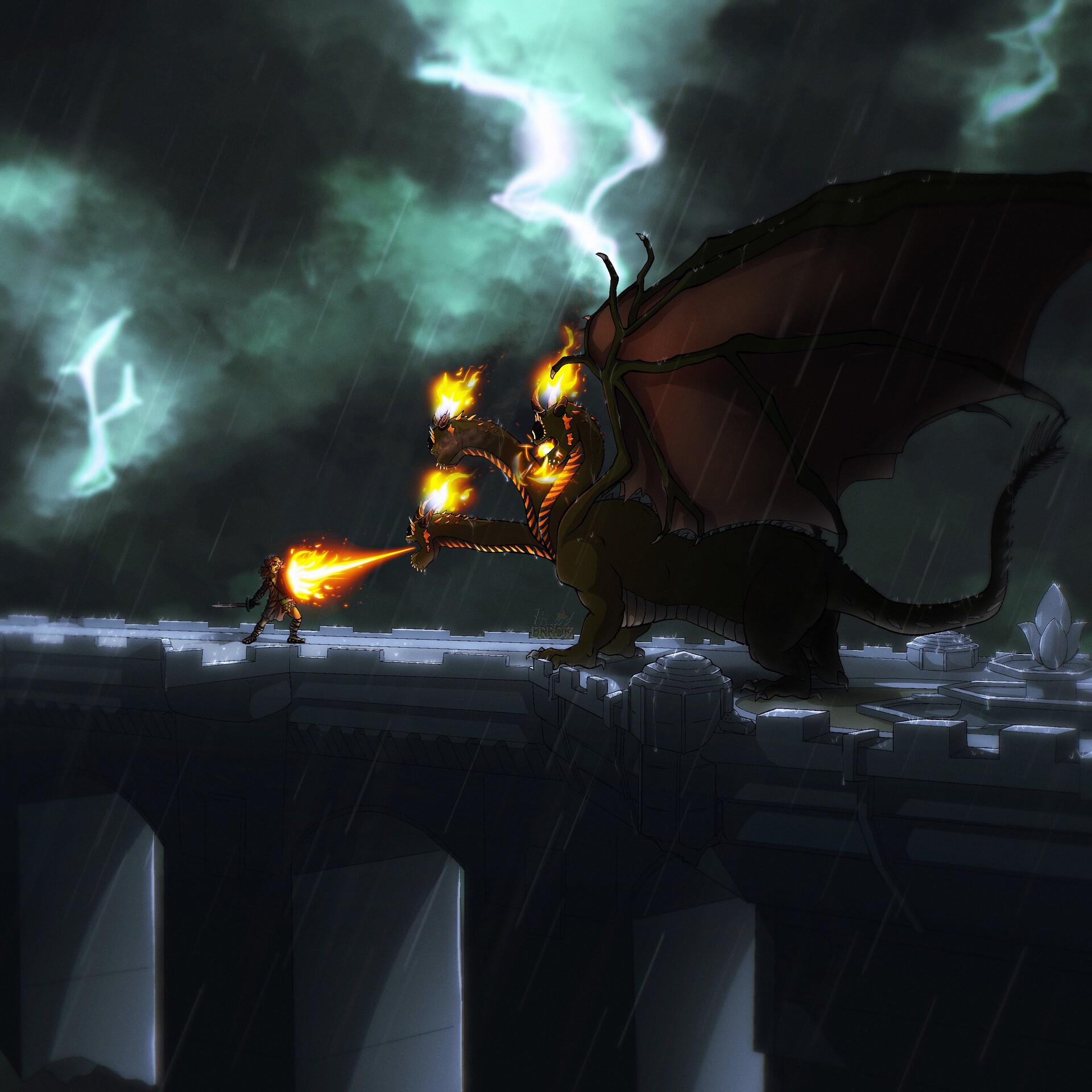 ArtStation - The Flame Gleeok Battle on Bridge Hylia