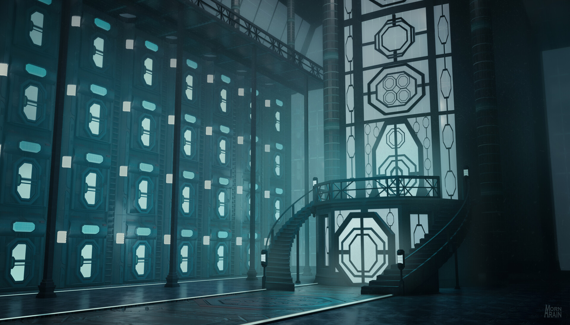 ArtStation - Retrofuturistic bombshelter's atrium