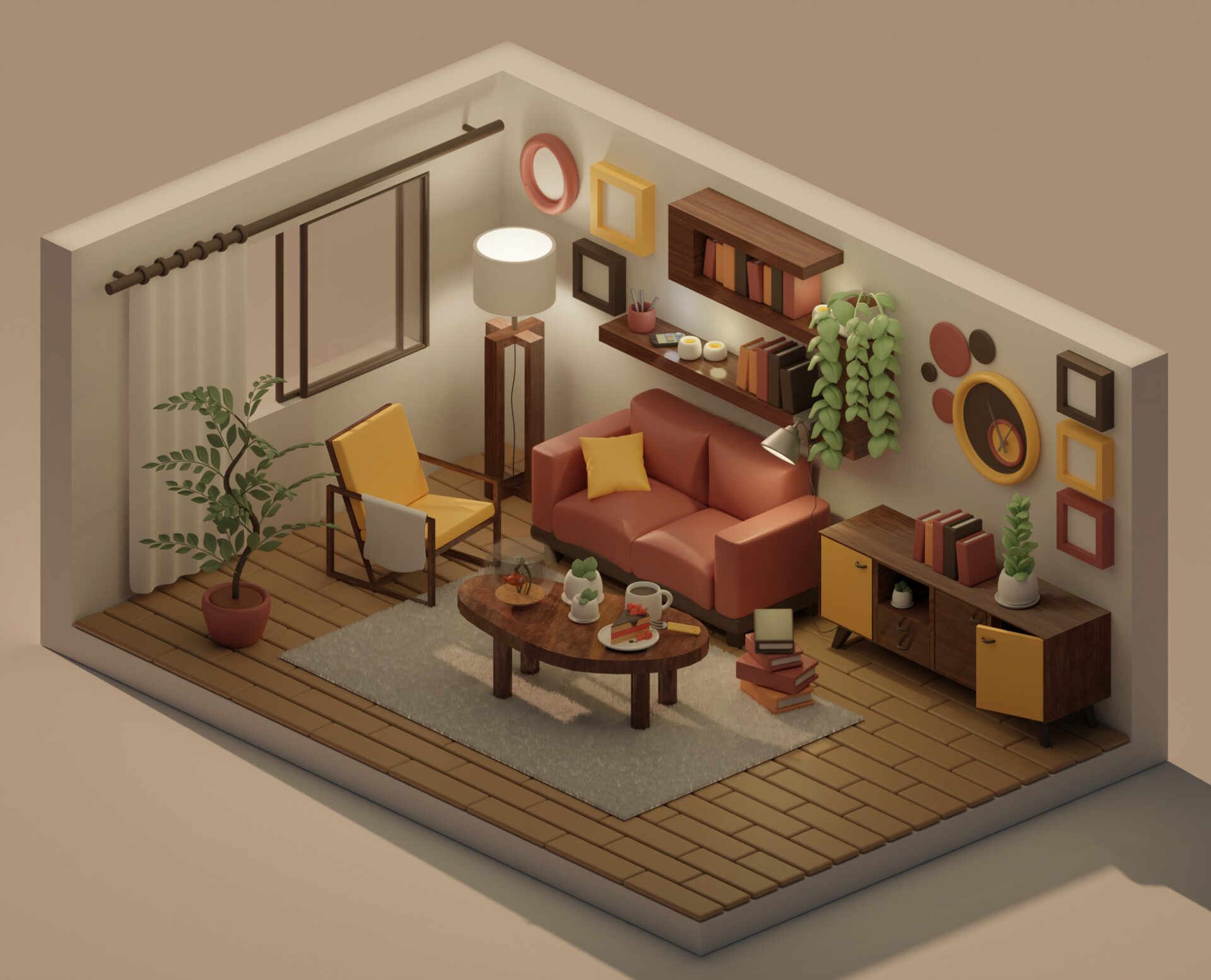 ArtStation - LOW POLY LIVING ROOM