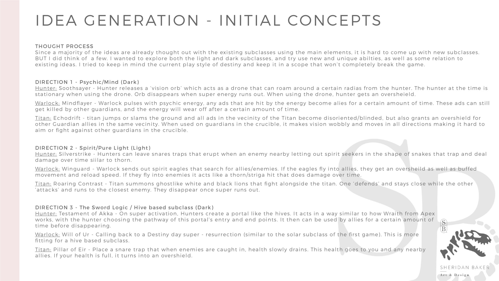 Sheridan Baker - Destiny 2 Fan Subclasses Concepts