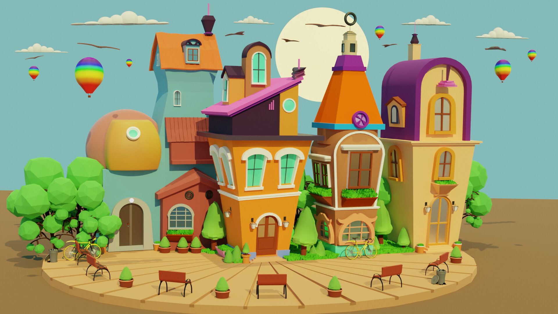 ArtStation - Cartoon style environment based on solid colors
