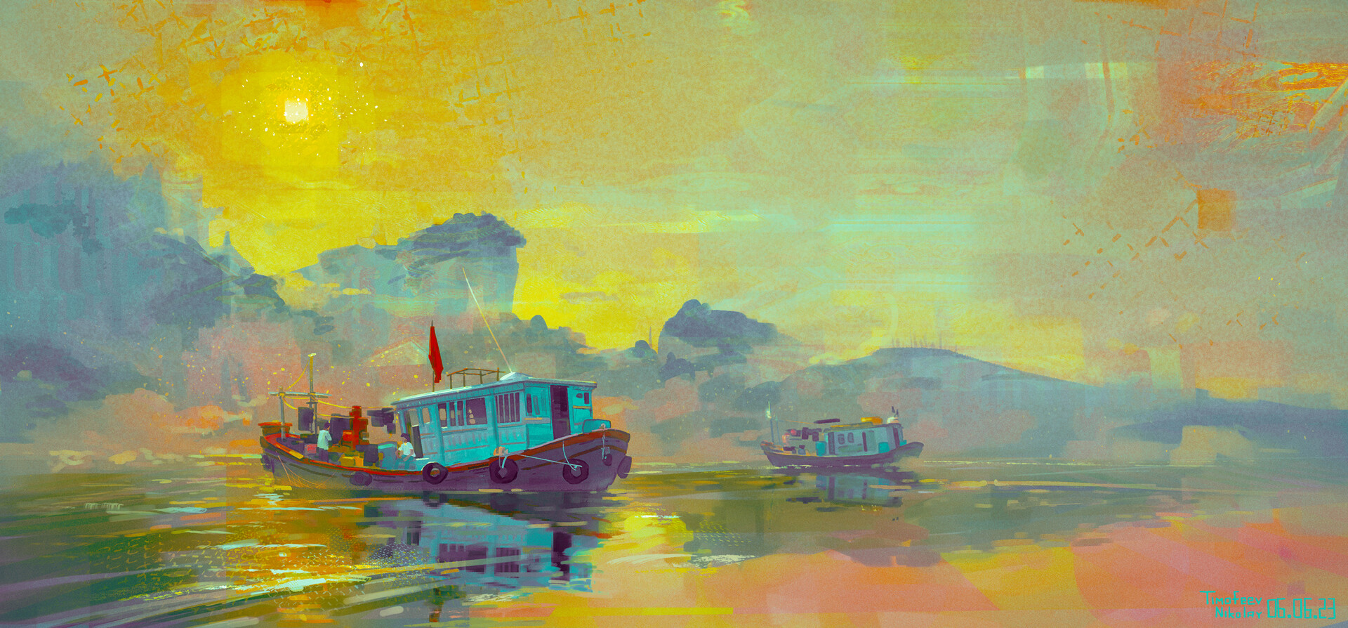 evening sun in the lagoon by Nikolay Timofeev : r/Imaginaryvessels