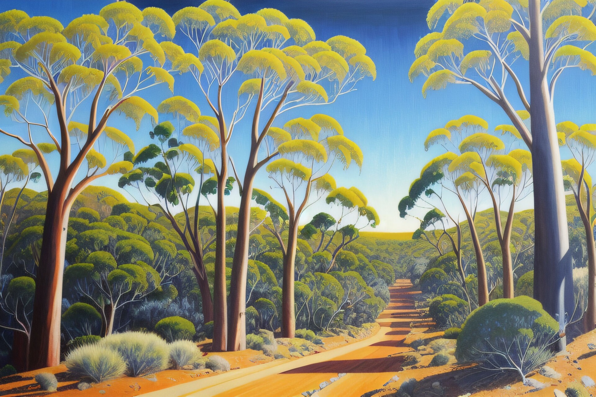 ArtStation - Acrylic painting, a vibrant Australian eucalyptus forest ...