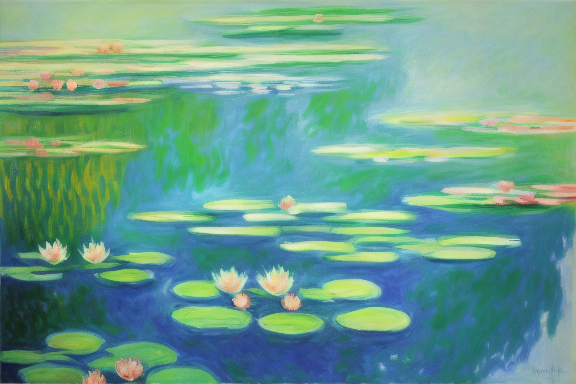 ArtStation - Oil painting, a tranquil lily pond at dawn, capturing the ...