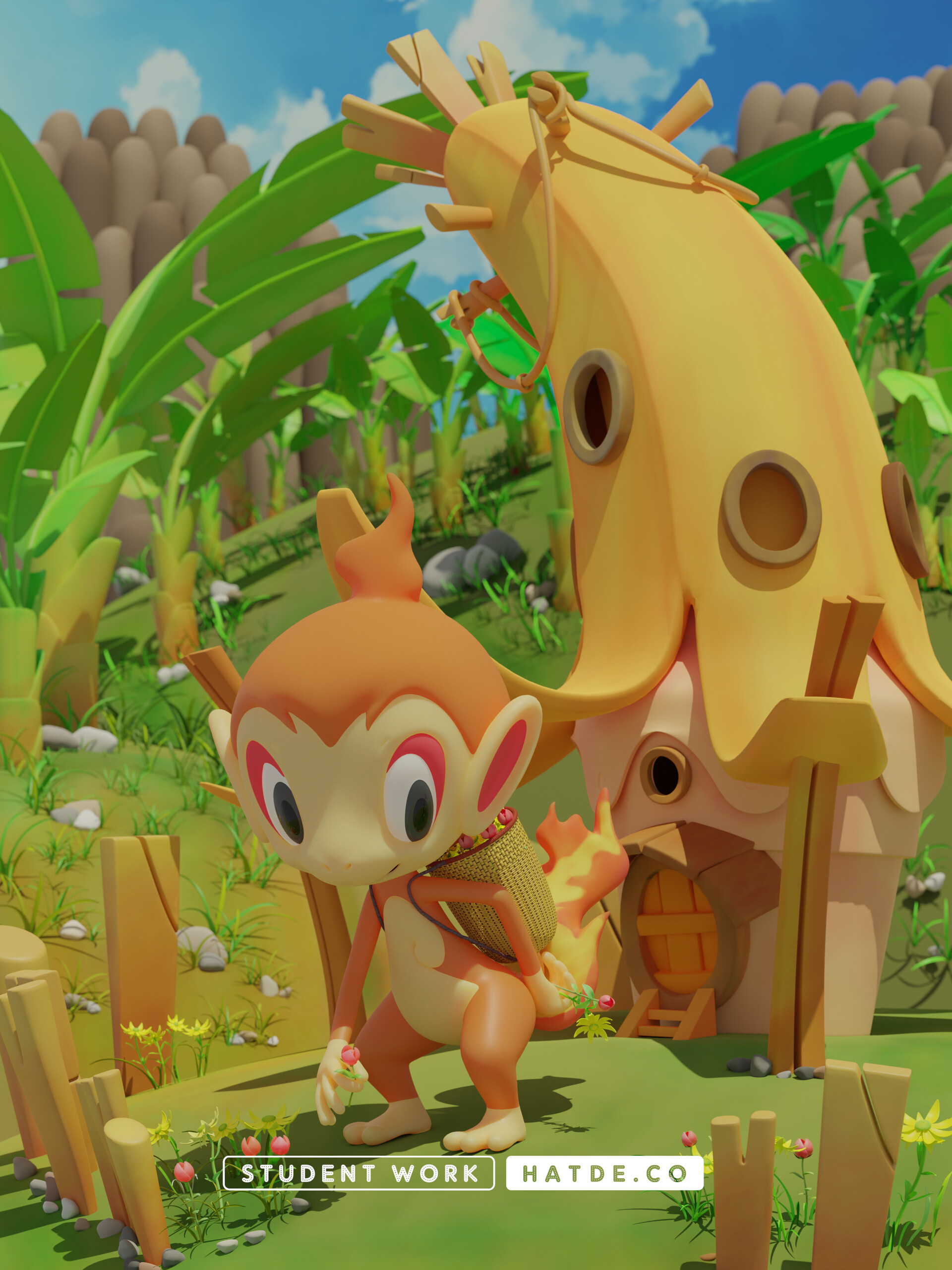 ArtStation - Pokemon Chimchar - Pokemon Fan Art - Student Work 2020