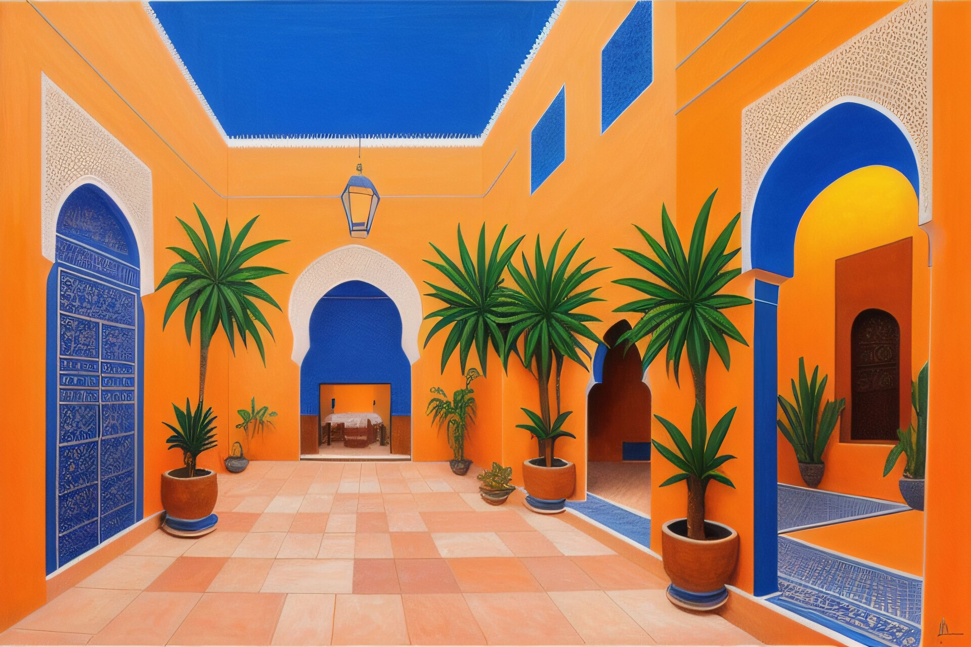 the_french_artist - Oil painting, a traditional Moroccan riad with a ...
