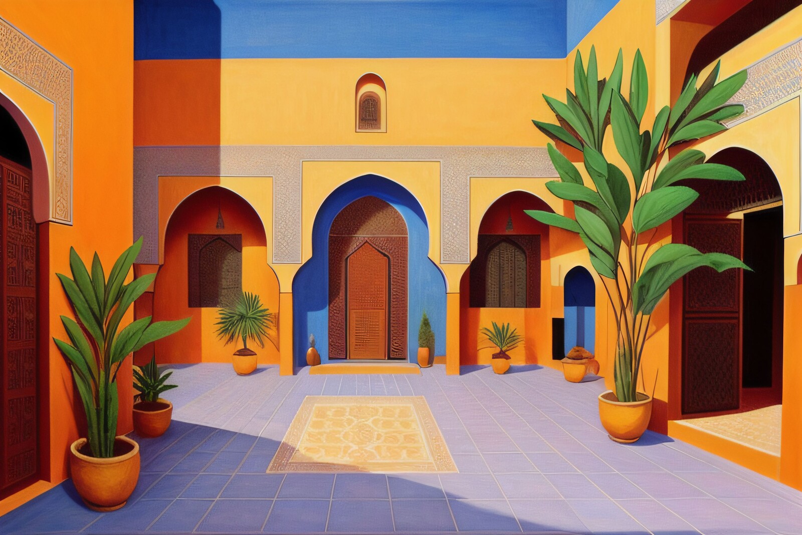 the_french_artist - Oil painting, a traditional Moroccan riad with a ...