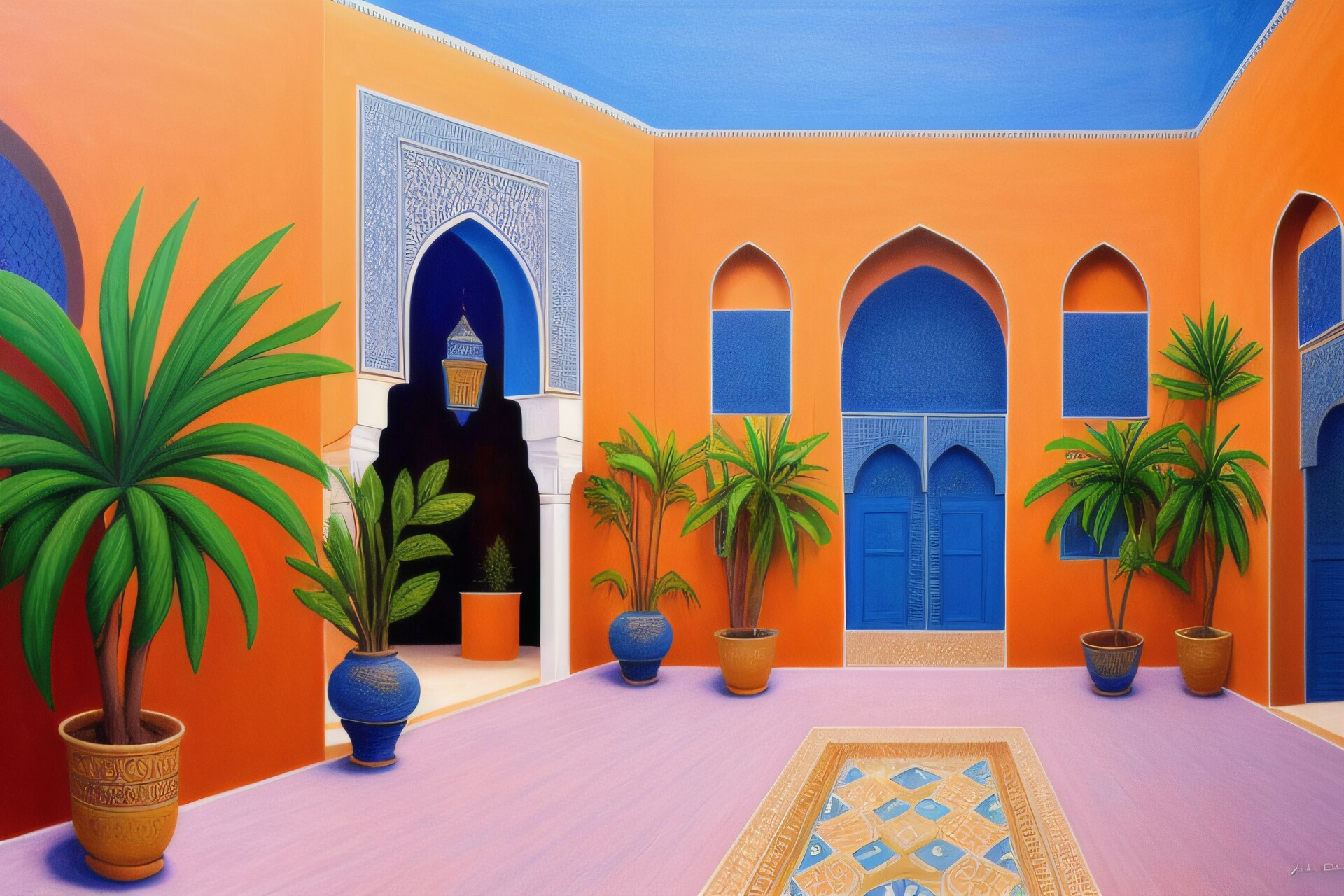 the_french_artist - Oil painting, a traditional Moroccan riad with a ...