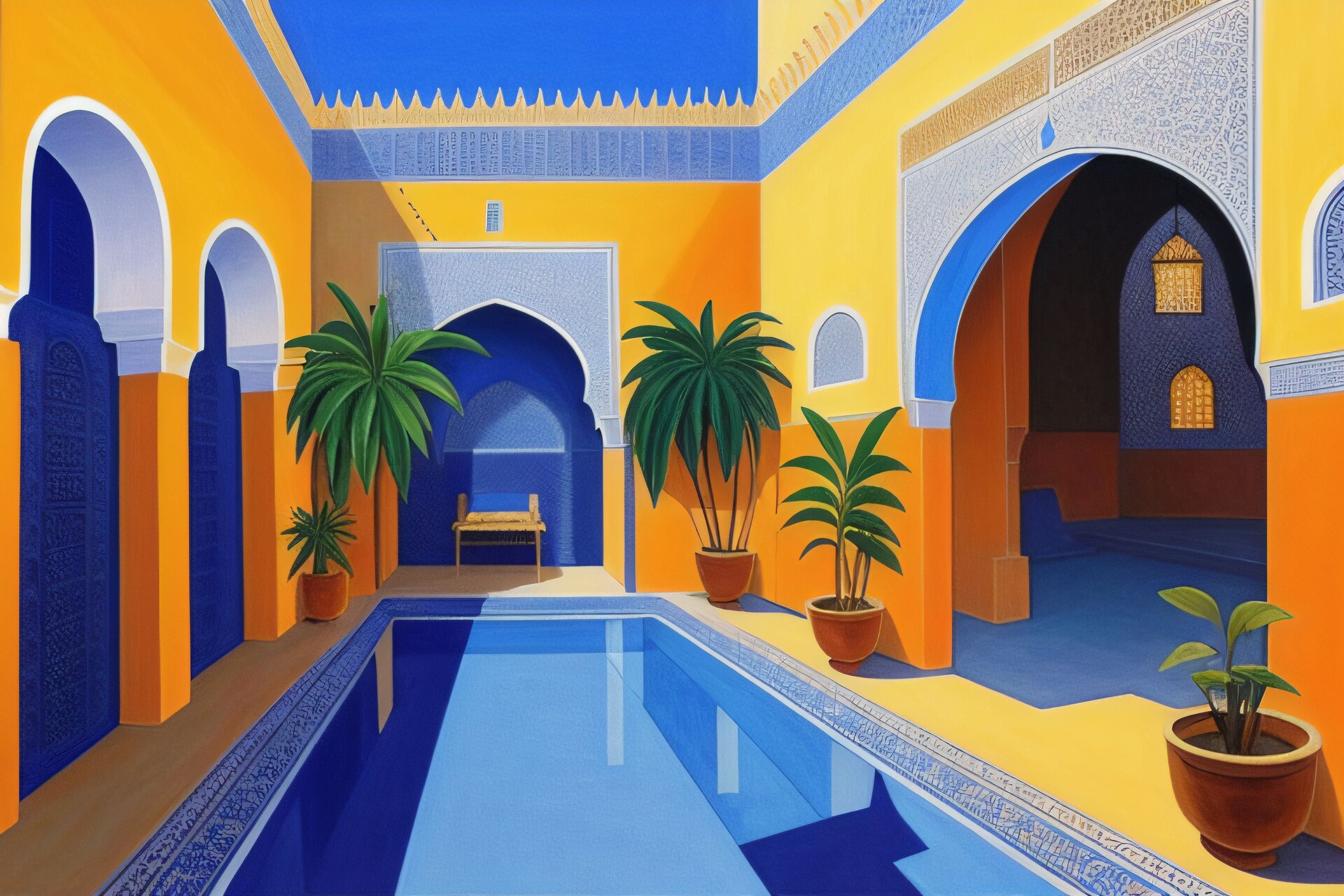 the_french_artist - Oil painting, a traditional Moroccan riad with a ...