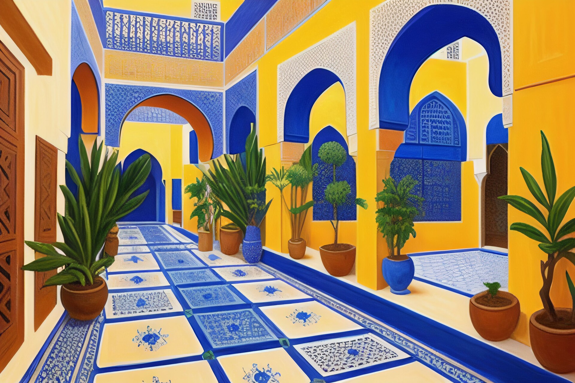 the_french_artist - Oil painting, a traditional Moroccan riad with a ...