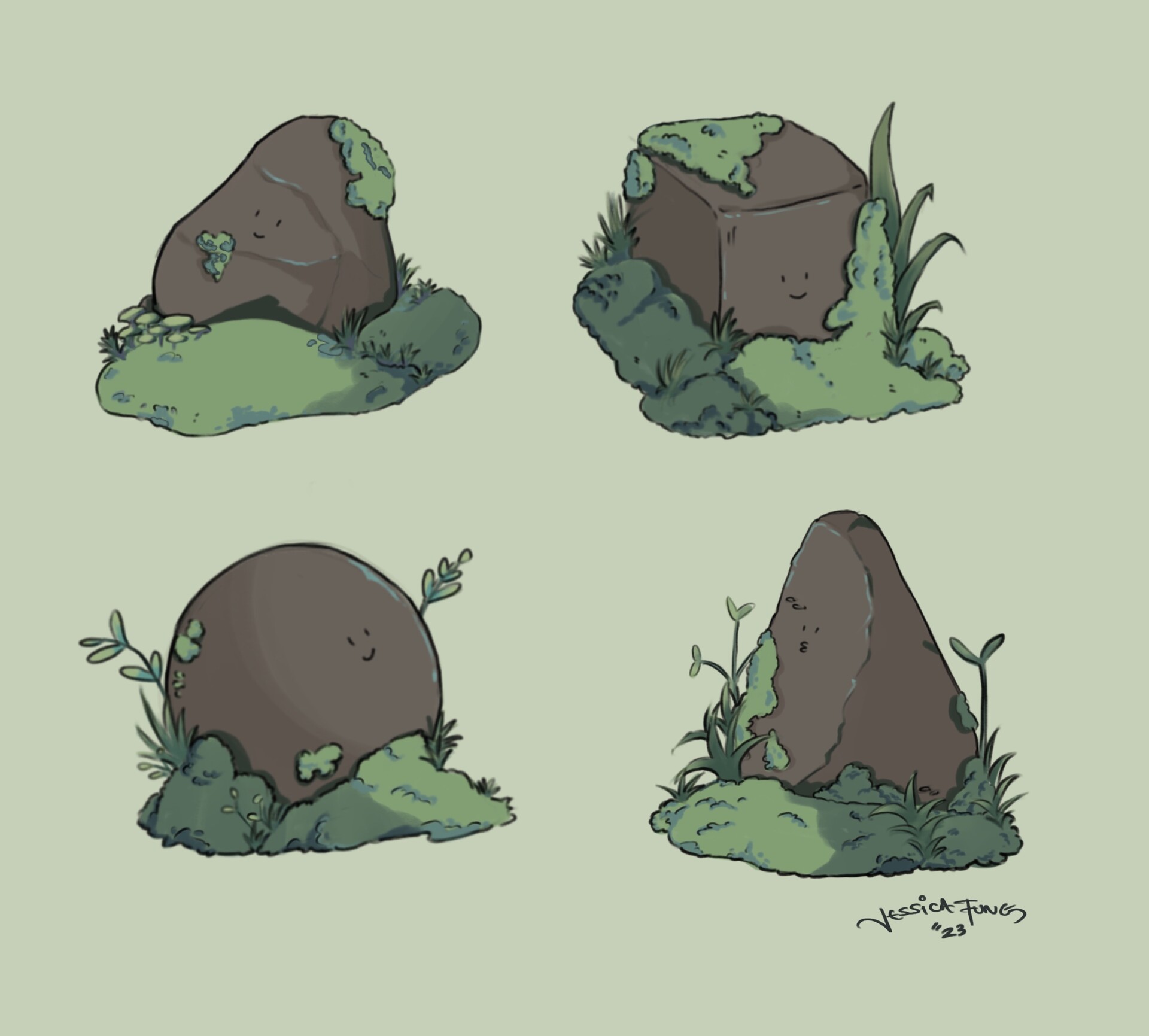 how to draw moss on rocks