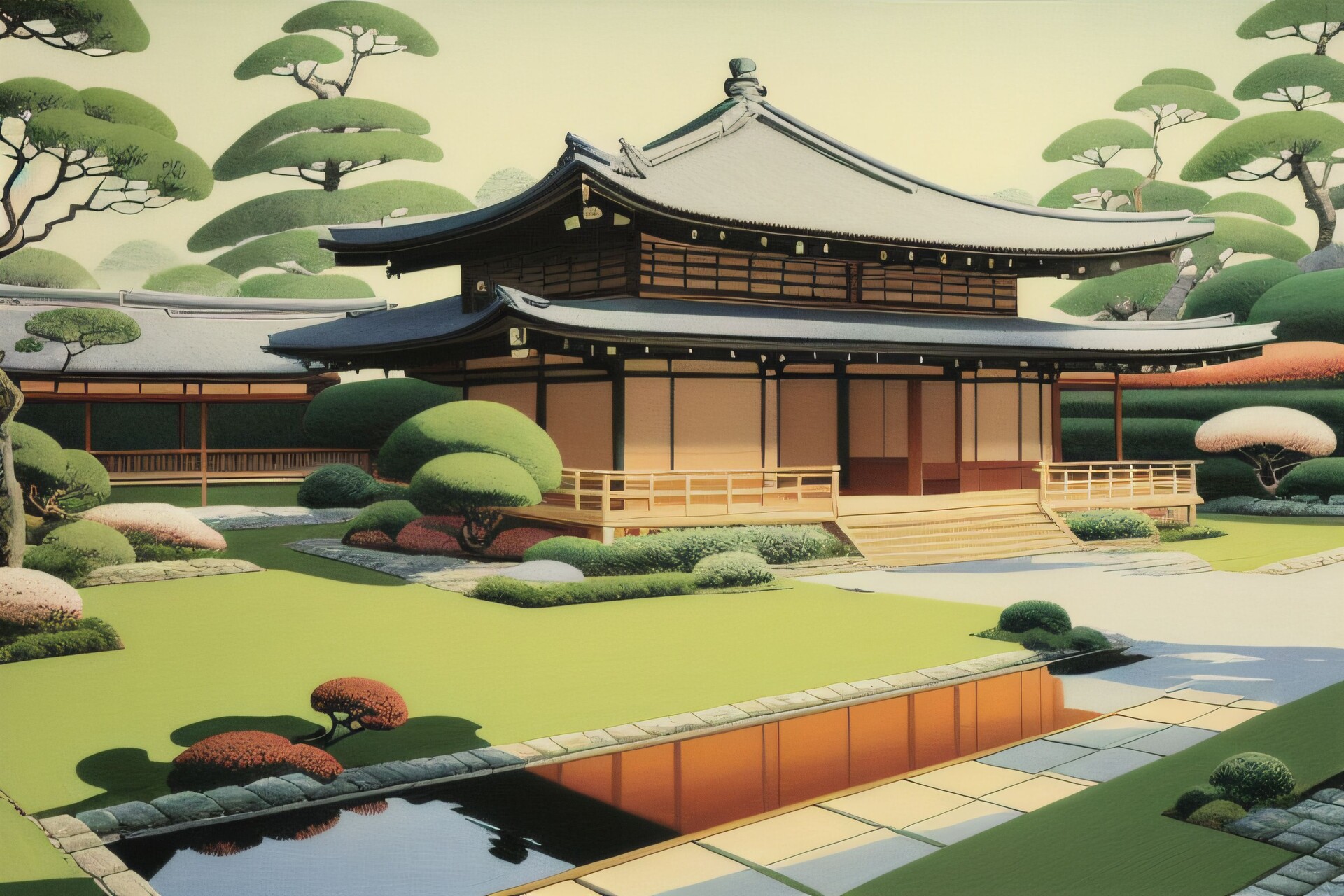 ArtStation - Oil painting, a traditional Japanese house with a ...