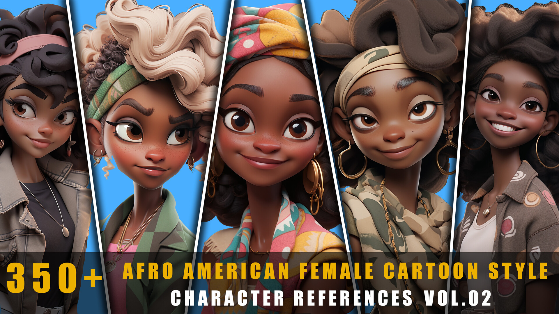 WaterLaw's Studio - 350+ Afro American Female Cartoon Style - Character ...