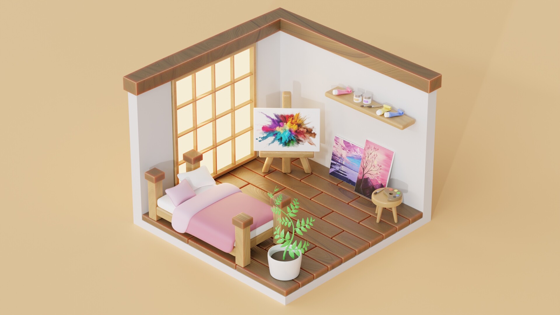 ArtStation - Cozy isometric interior