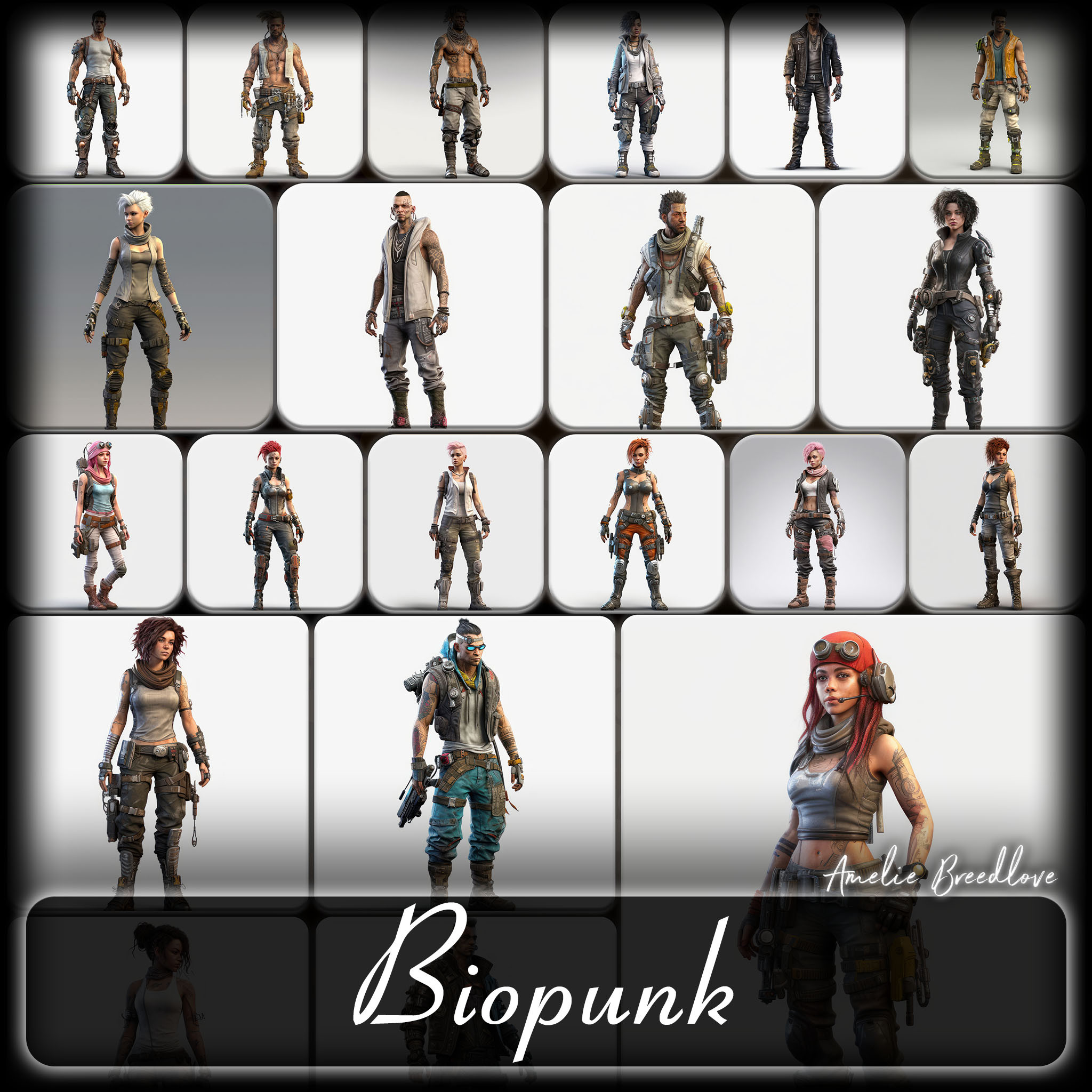 Amelie Breedlove - 210 Biopunk Character (Full Body) Reference Pack ...
