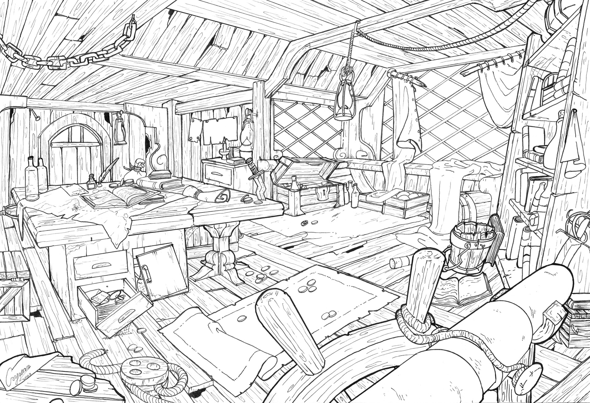 ArtStation - Ship cabin and cannon room