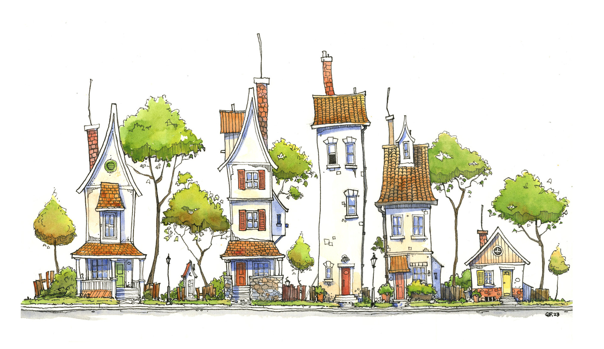 ArtStation - made up places ink and wash