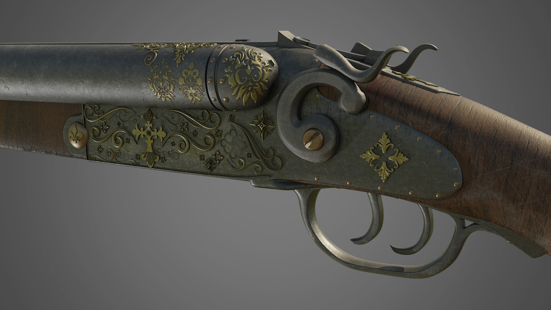 Golden Double Barrel Shotgun