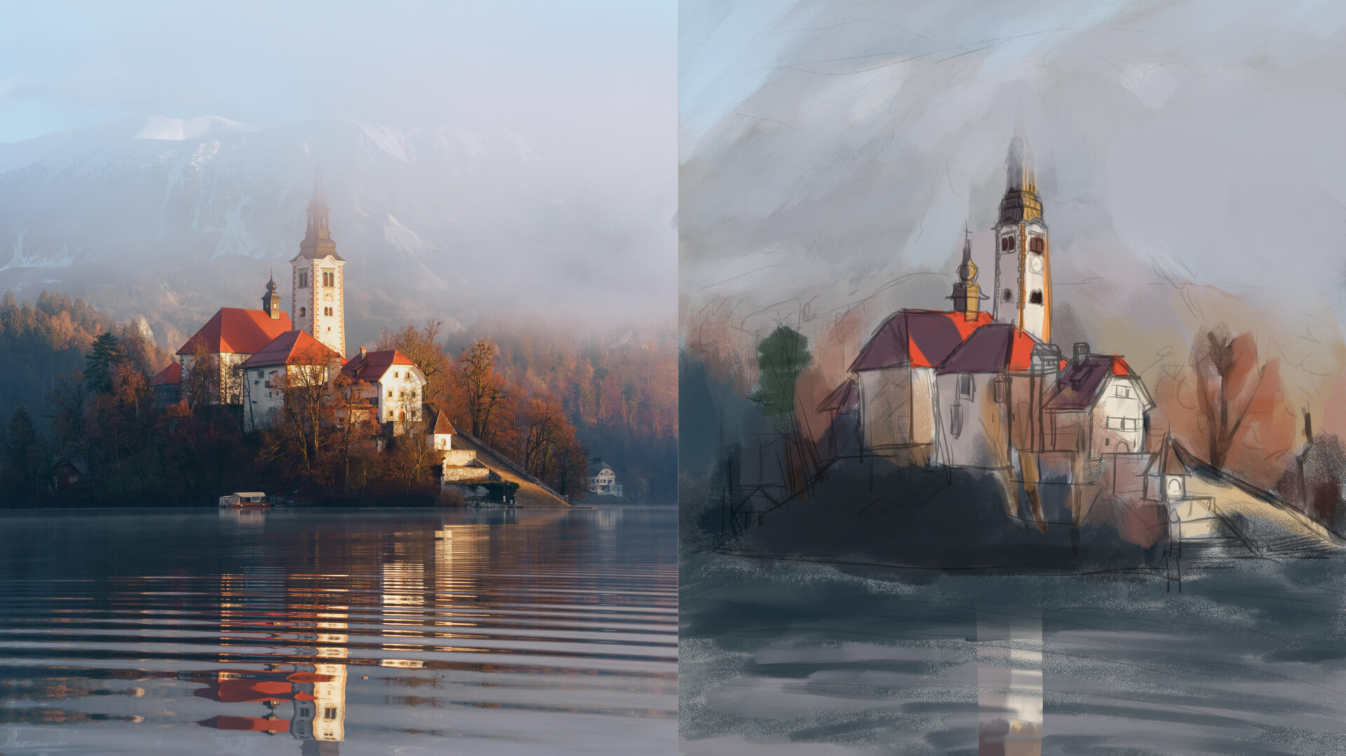 ArtStation - Landscape study - Lake Bled, Slovenia