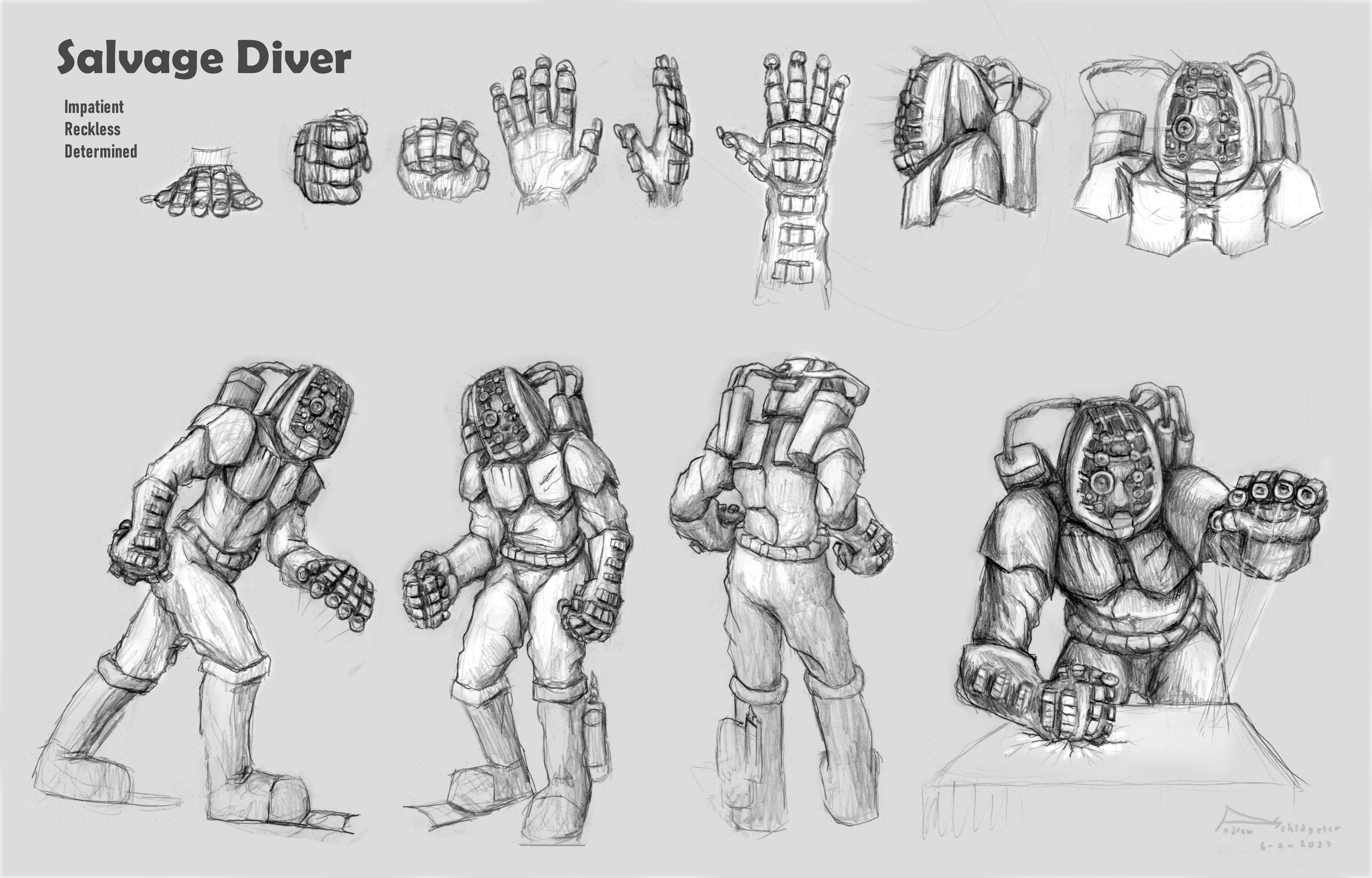 Andrew Schlageter - Salvage Diver Sketches