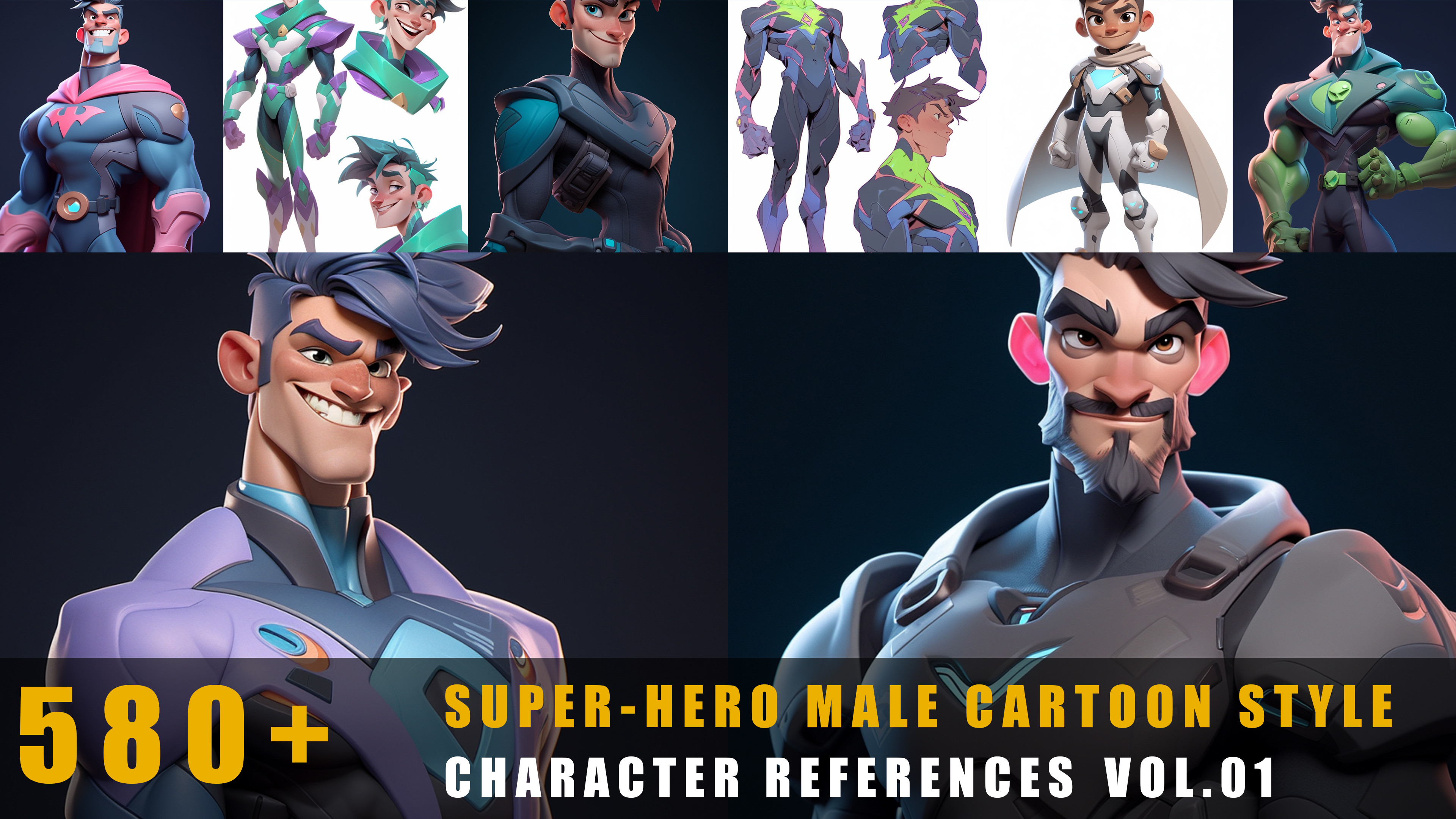 WaterLaw's Studio - 580+ Super-Hero Male Cartoon Style - Character References Vol.01
