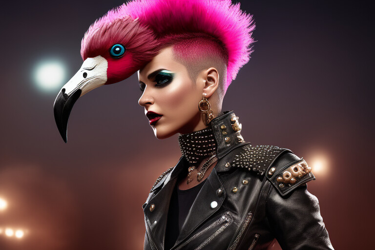 ArtStation - punk girl with pink flamingo hairstyle
