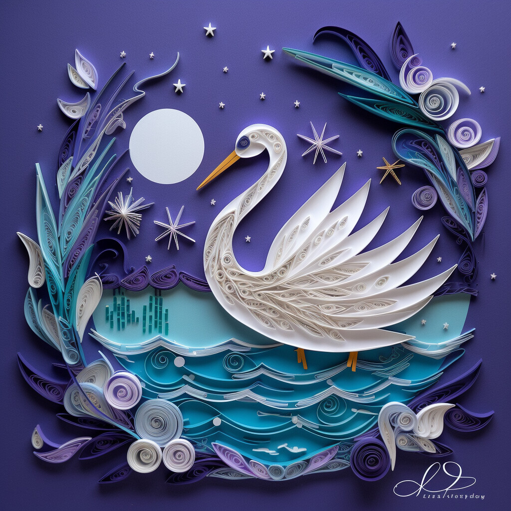 AiPhotosArt - Paper cut swan on blue background. Paper craft. Papercraft.