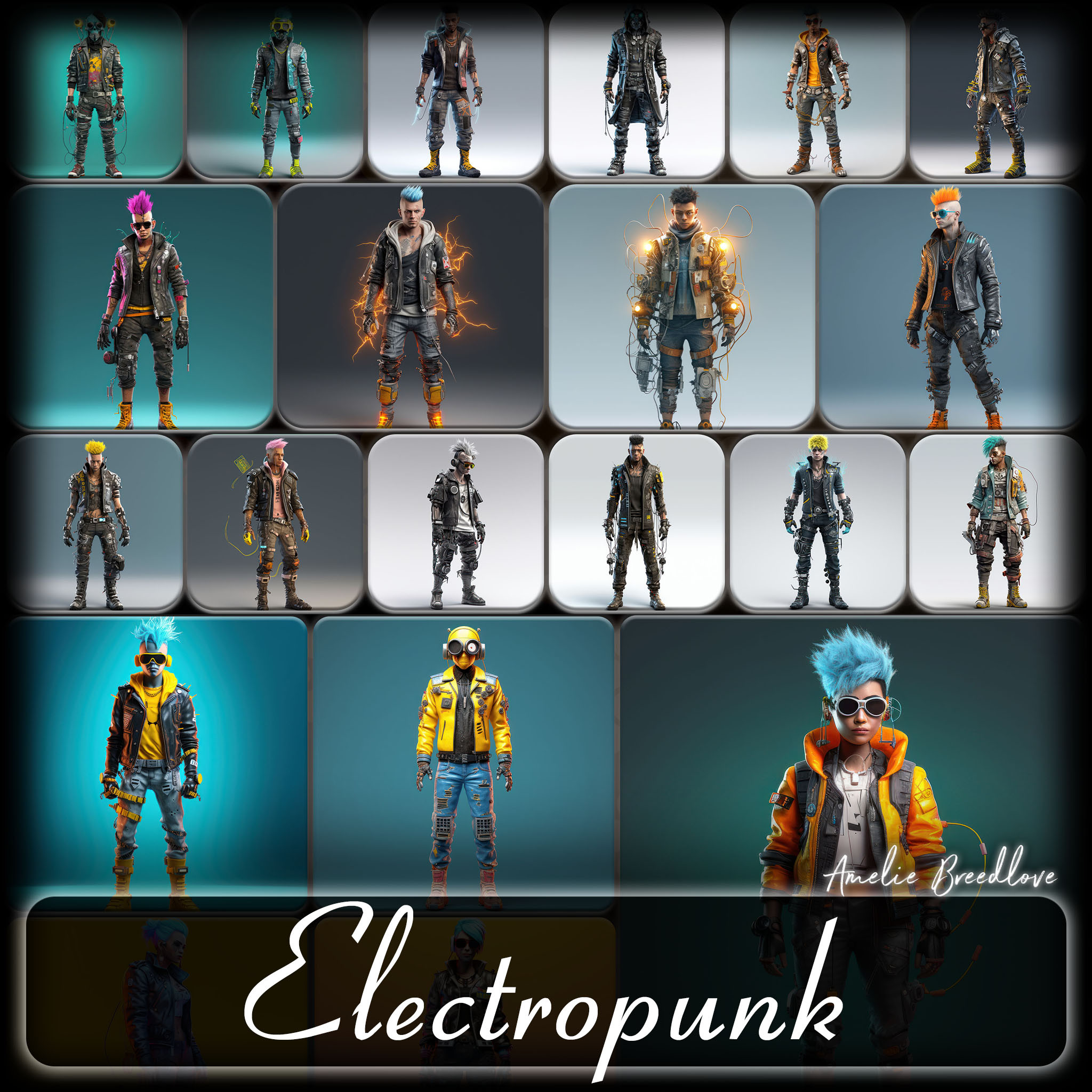Amelie Breedlove - 200 Electropunk Character (Full Body) Reference Pack ...