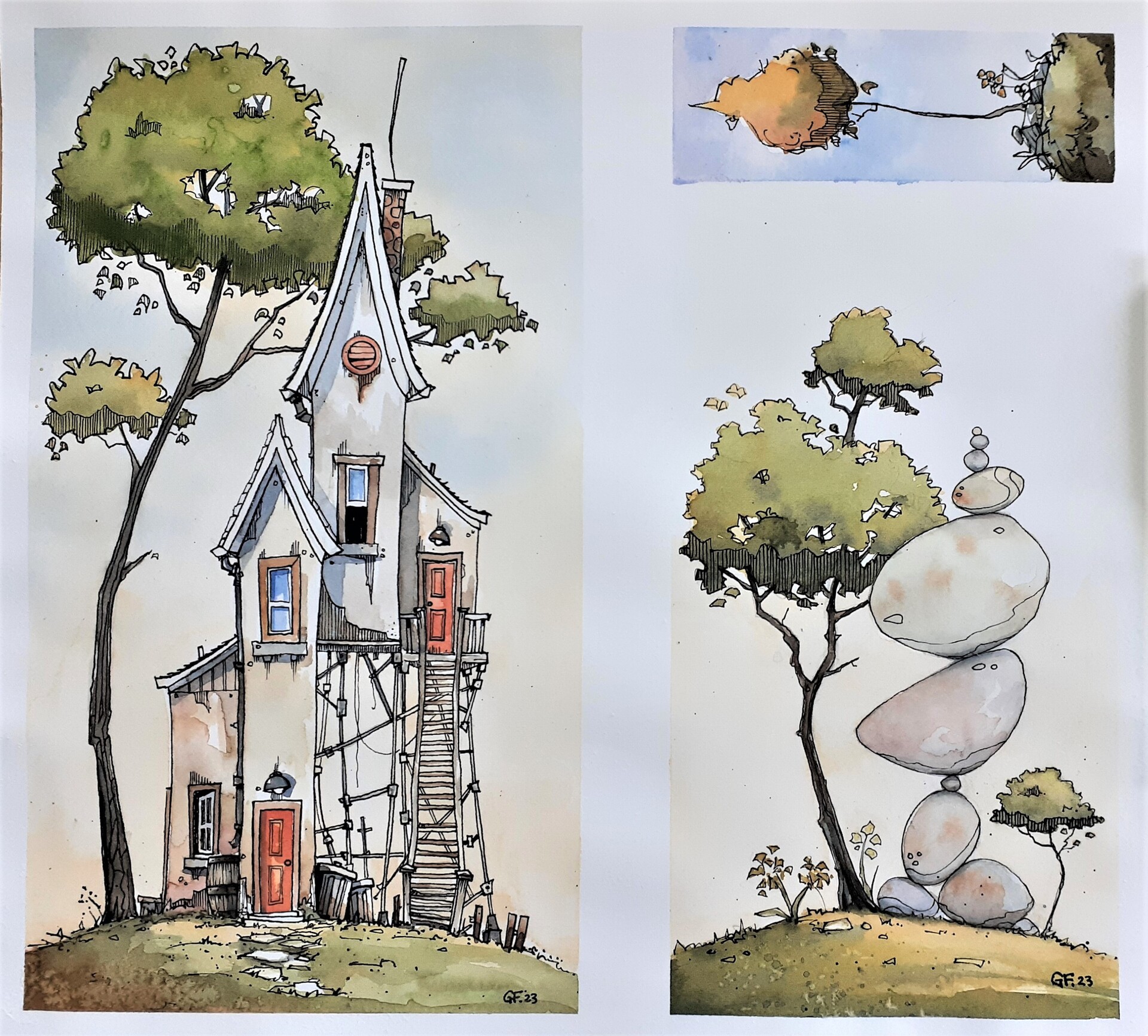 ArtStation - Made up places...watercolour and ink