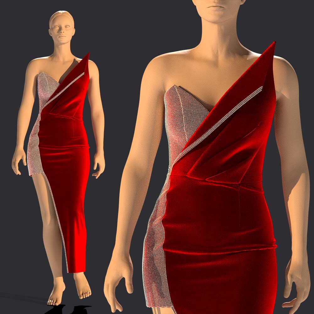 ArtStation - Evening dress of velvet fabric