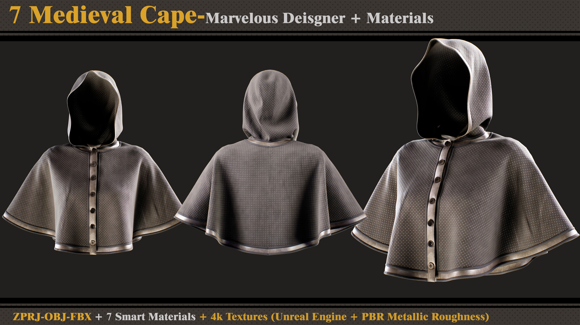 Zahra.3D - 7 Medieval Capes/Marvelous Designer-OBJ-FBX-7 Smart ...