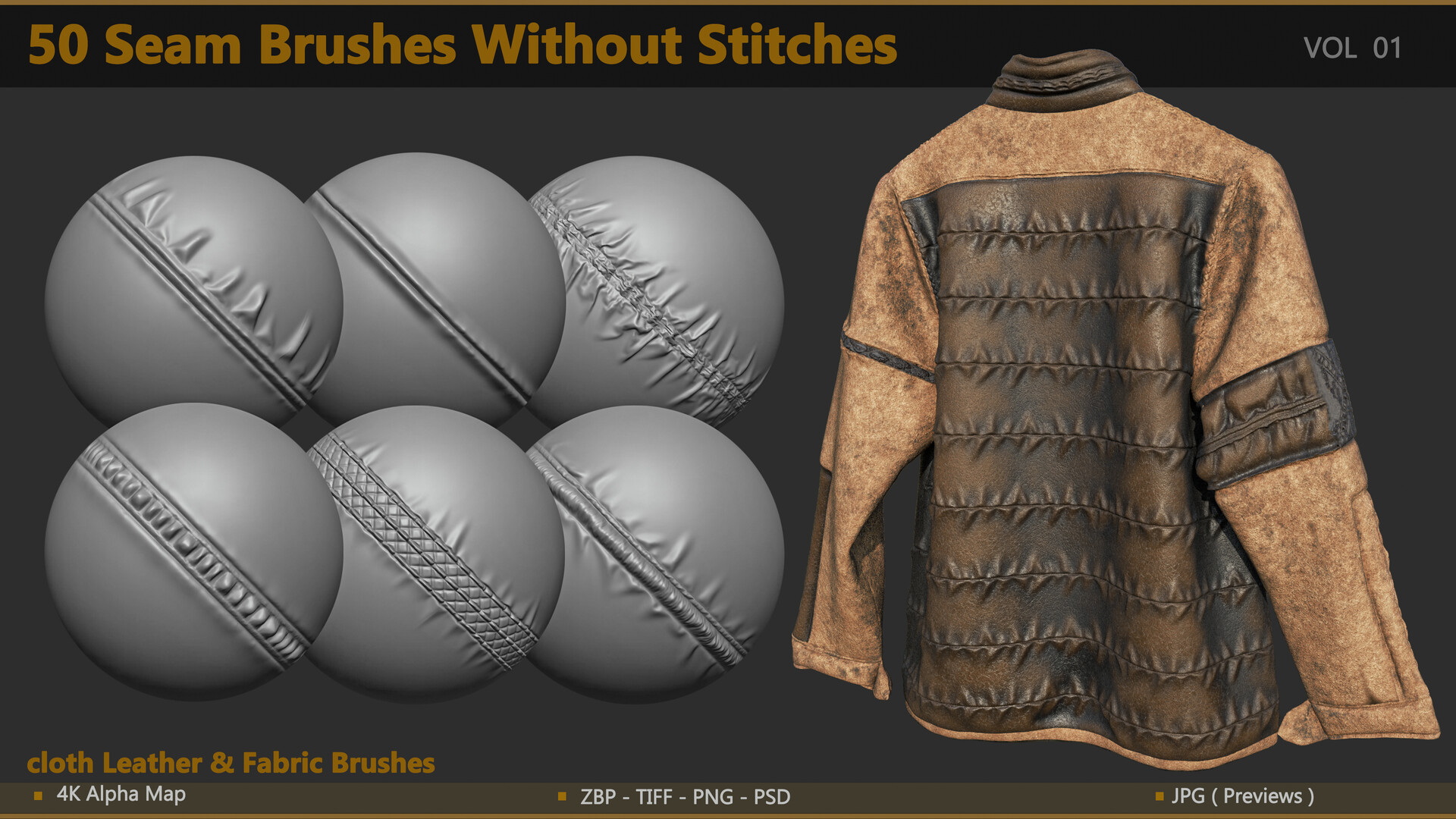 ArtStation - 50 Seam Brushes Without Stitches (4k)+Alpha map -Vol 01