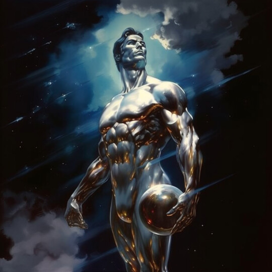 ArtStation - heroic masculinity, reflective chrome skin like colossus