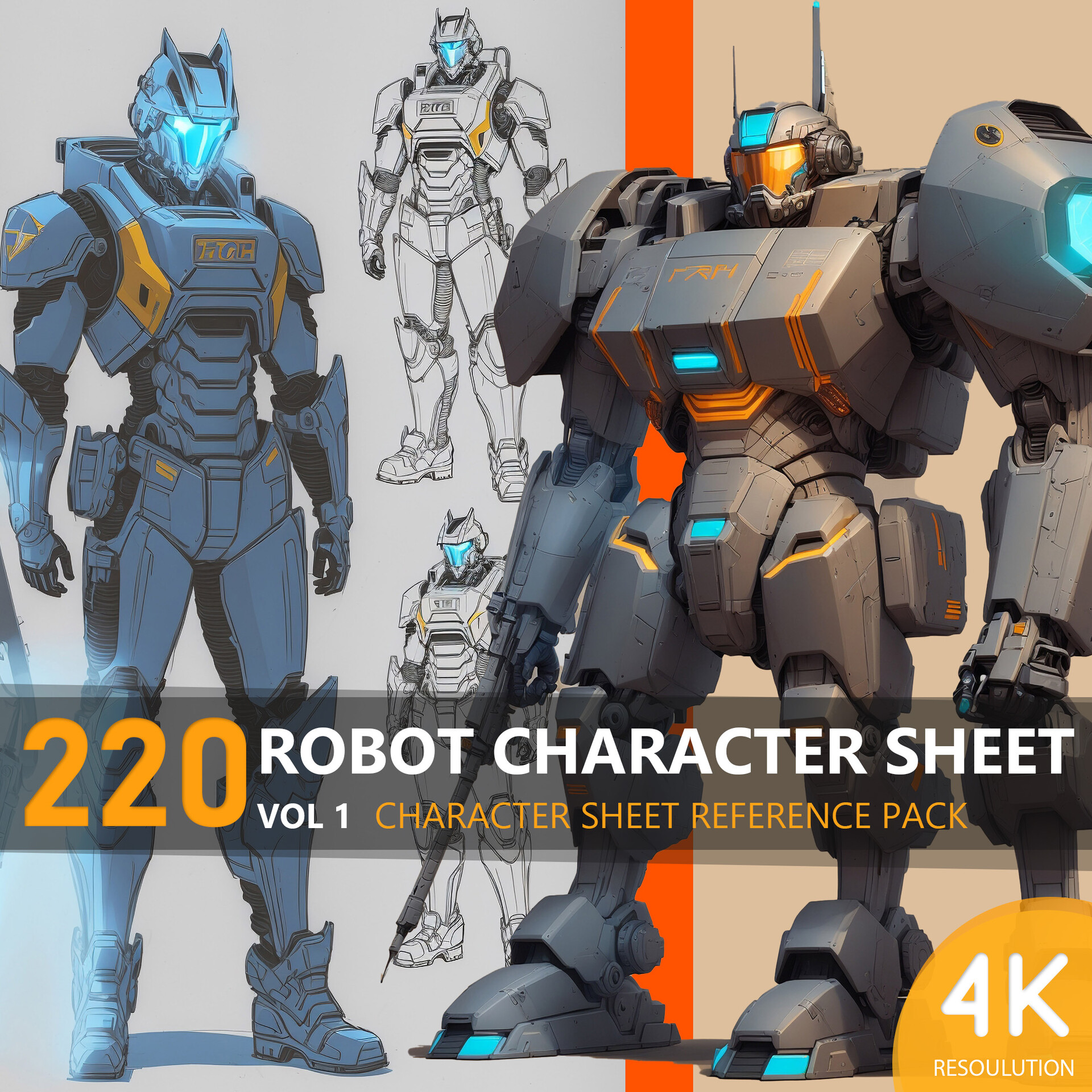 ArtStation - Robot Character Sheet VOL1-4K|Character Sheet Reference Pack