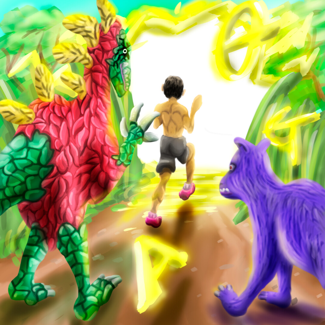 ArtStation - man running away from the monsters