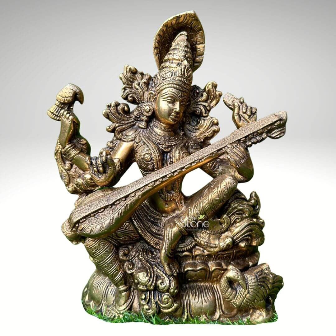 ArtStation - Brass Saraswati Statue 1ft | The Stone Studio