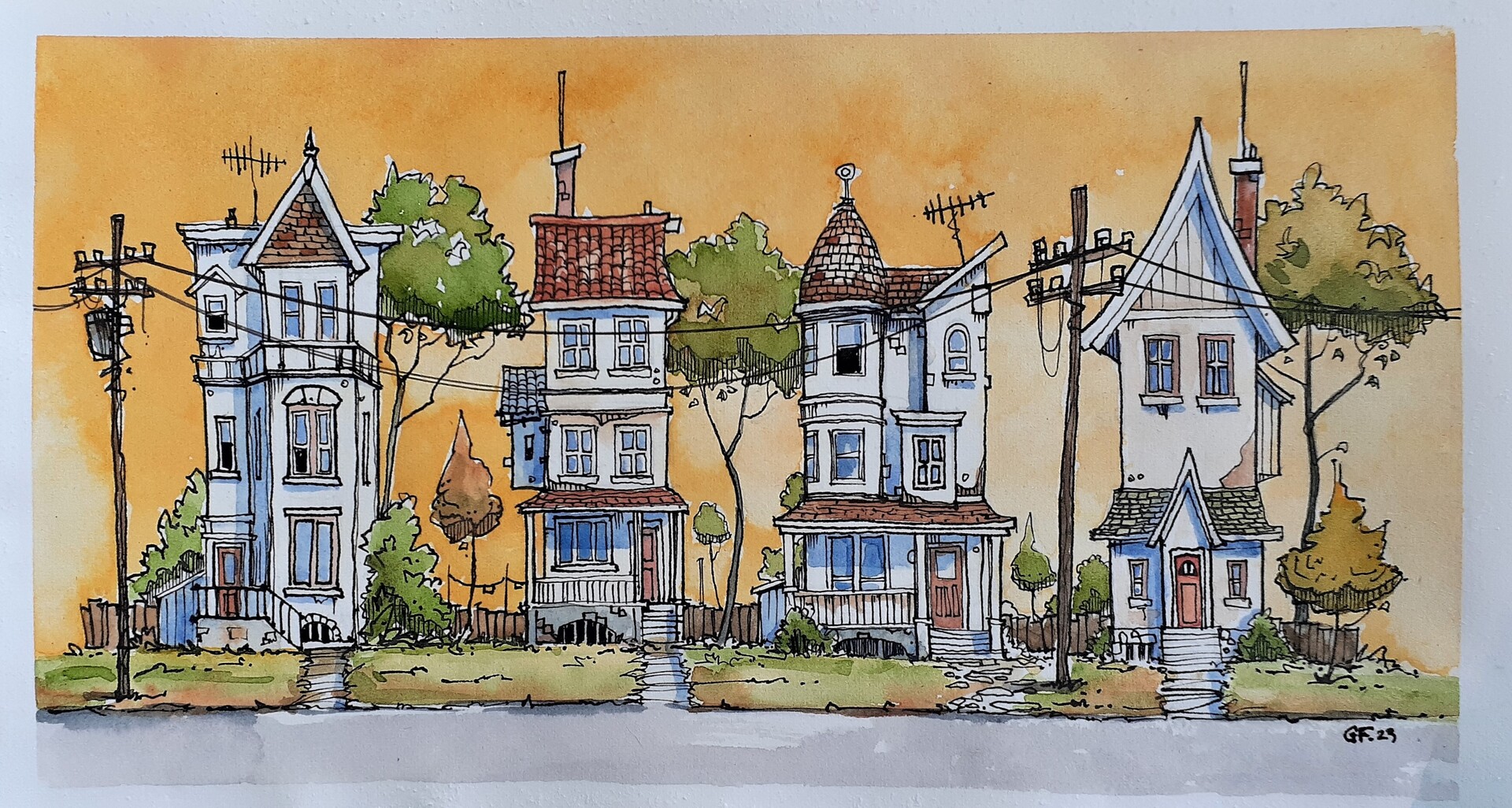 ArtStation - Made up places...ink and wash - 6 x 9"