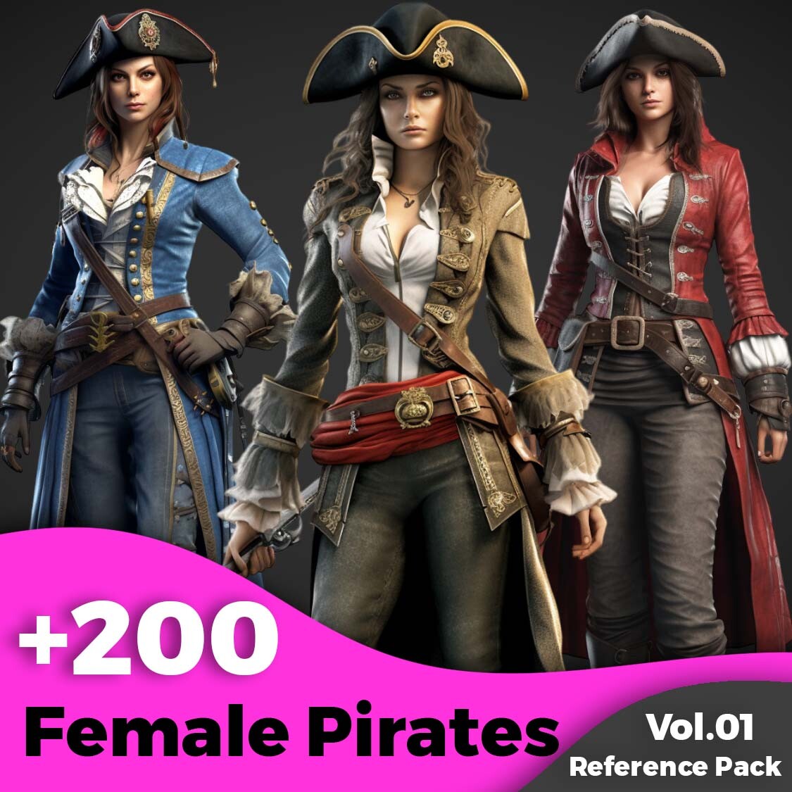 Concept Art - +200 Female Pirates Character Concept (4k)