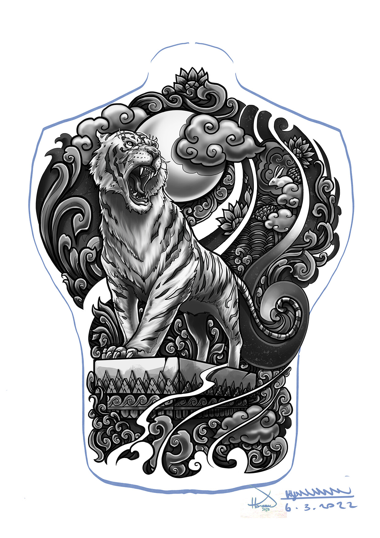 Full back tattoo stencil - Bronctattooaus.com