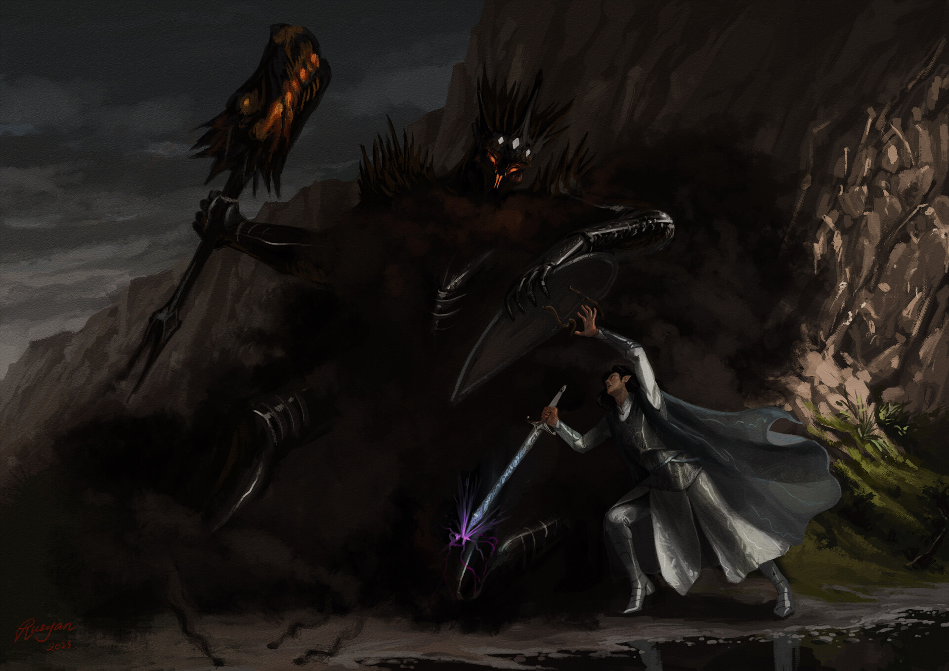 ArtStation - Fingolfin Challenging Morgoth - Silmarillion Illustration