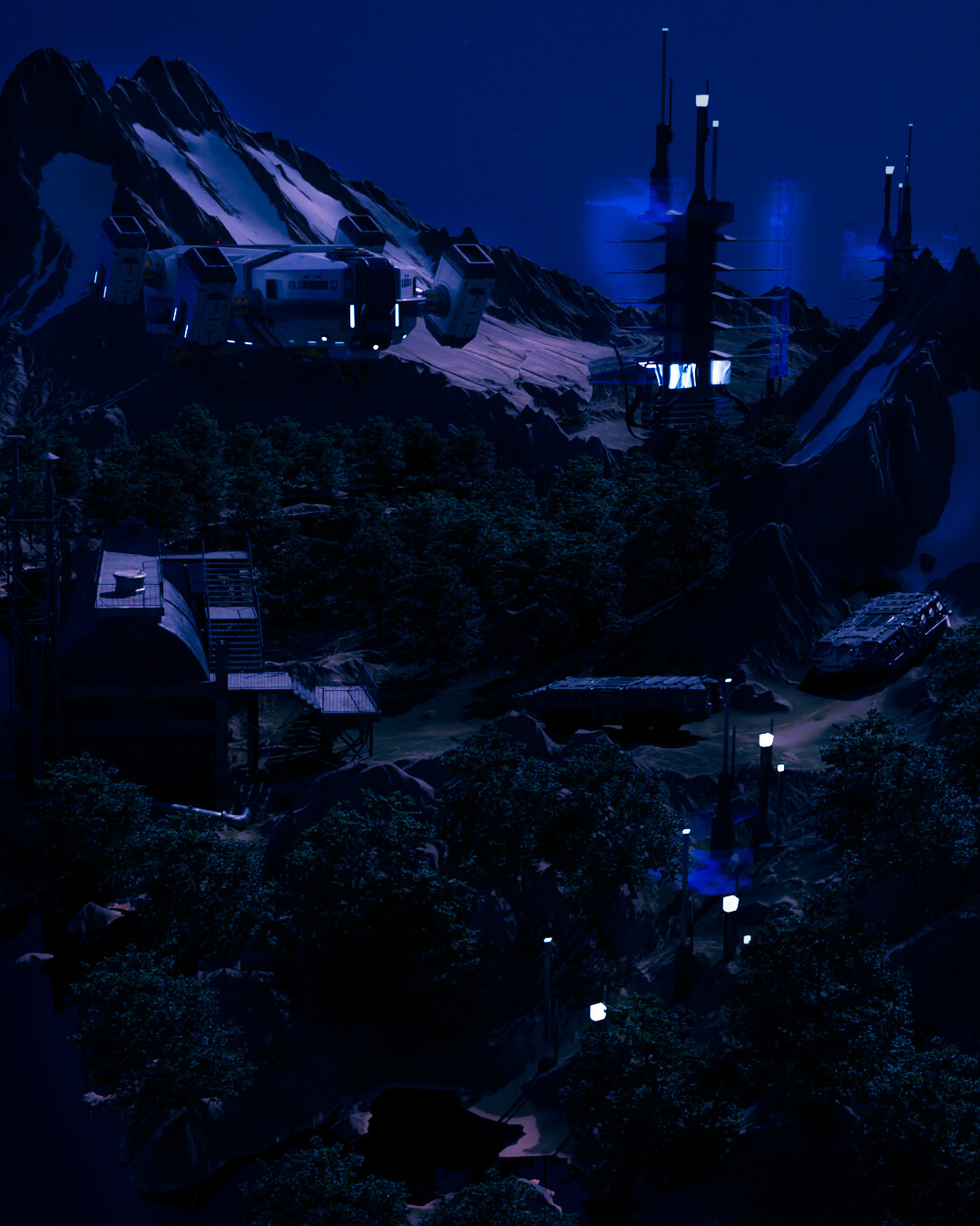 ArtStation - Mountain Base Night