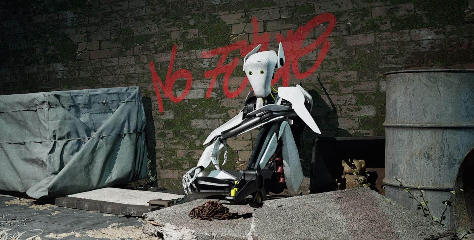 ArtStation - Depressed robot sitting in an underground scene