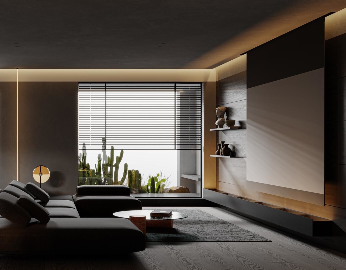 Grace Long - 3D interior visualization of modern dark apartment