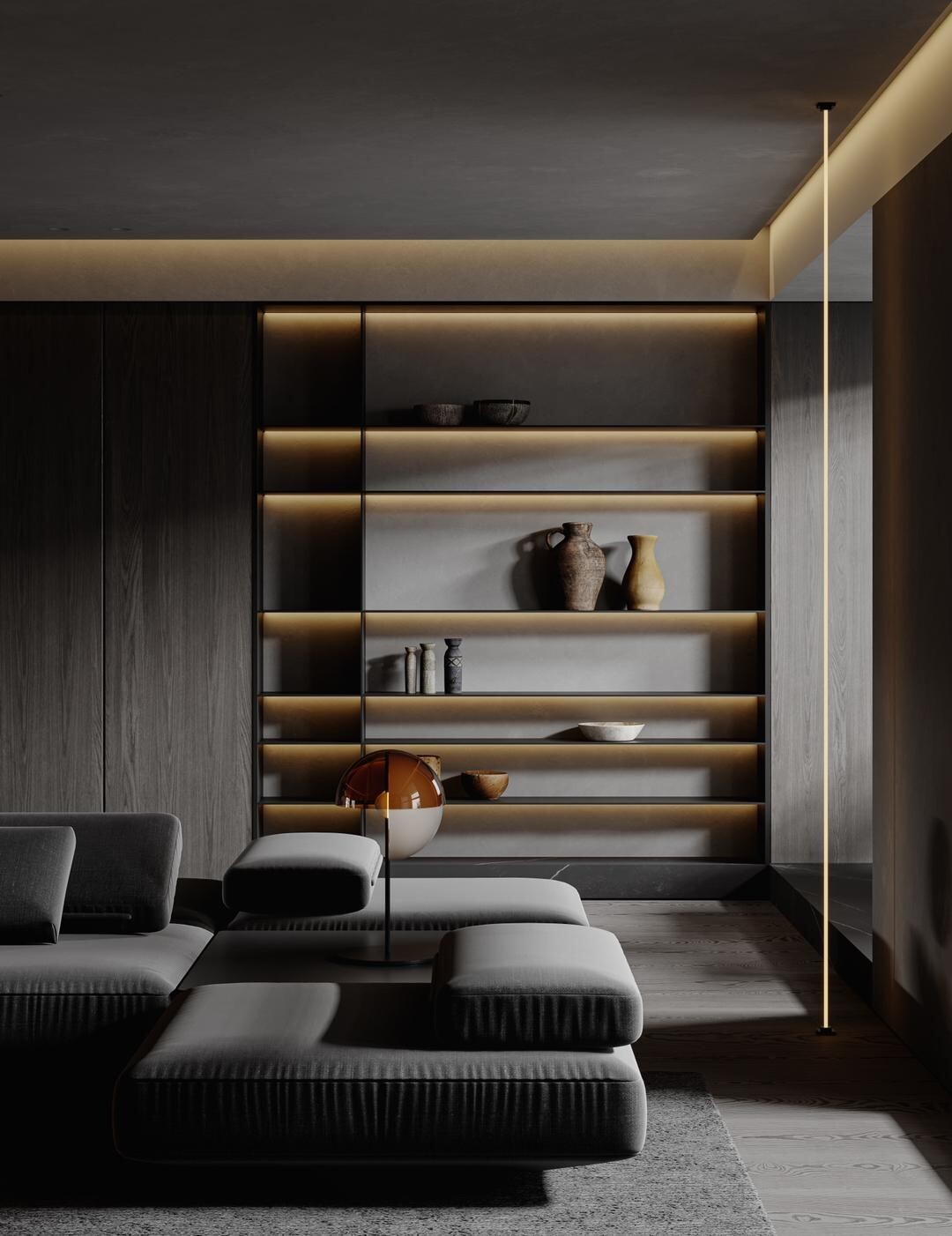Grace Long - 3D interior visualization of modern dark apartment