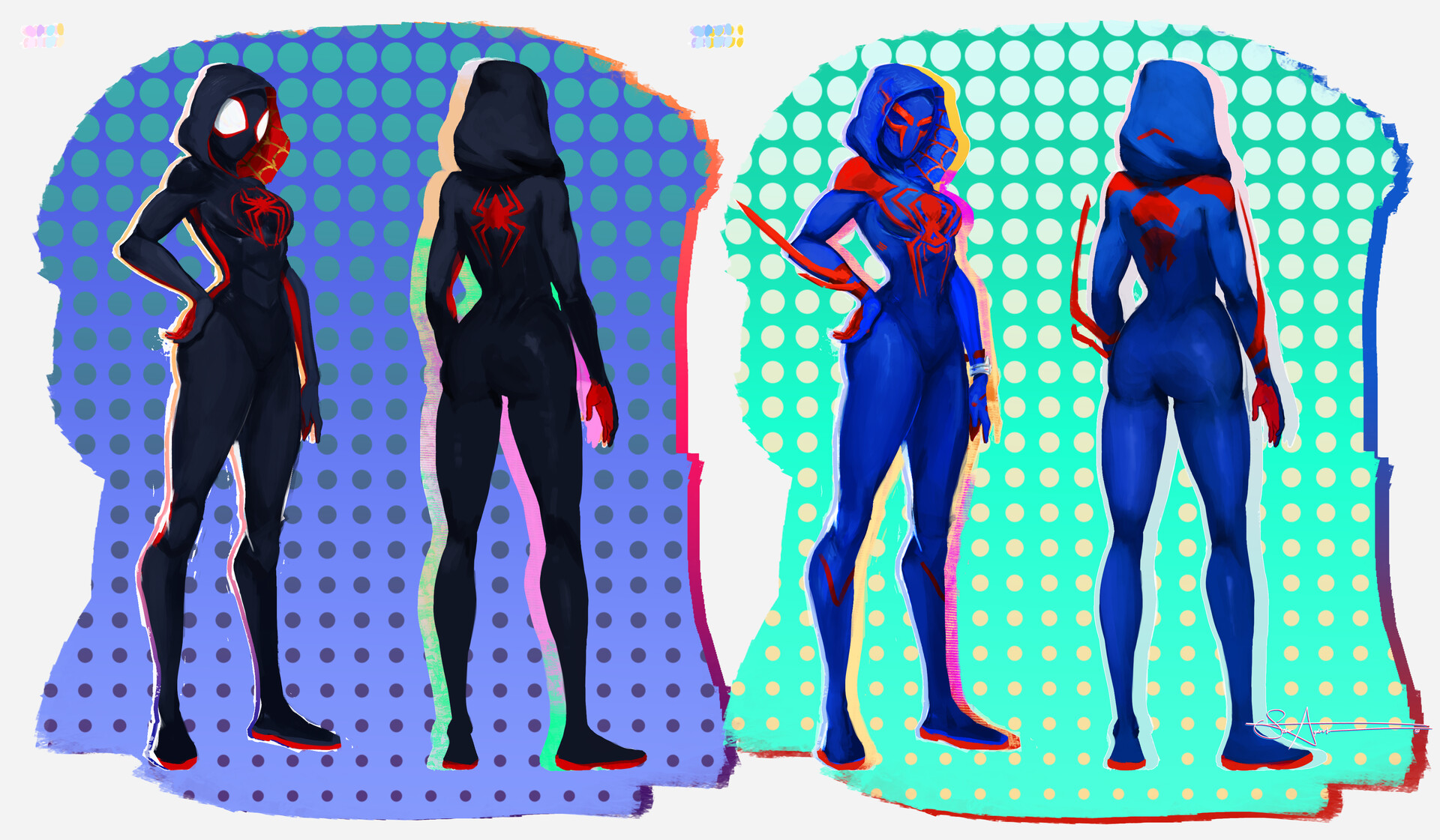 ArtStation - Spider-Gwen with Miles & Spiderman 2099's Suits