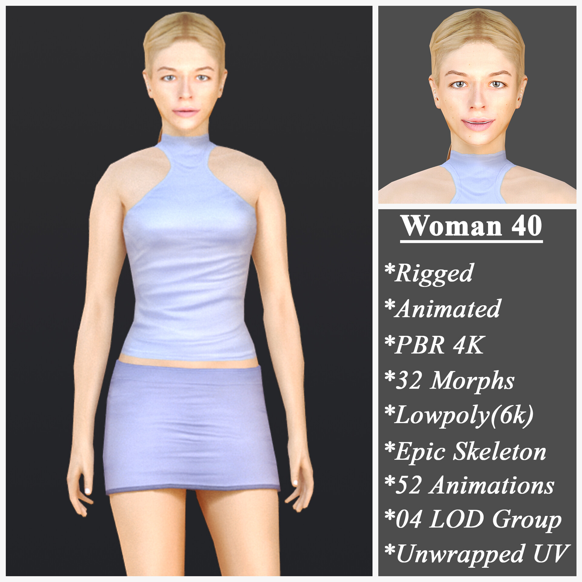 ArtStation - Woman 40 With 52 Animations 32 Morphs